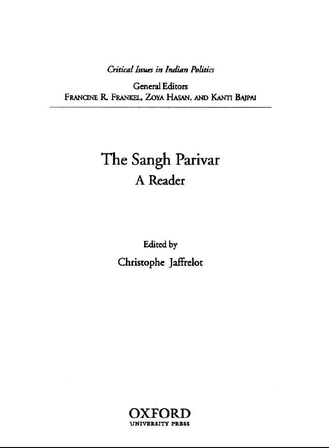 The Sangh Parivar: A Reader by Christophe Jaffrelot - Hindutva Watch