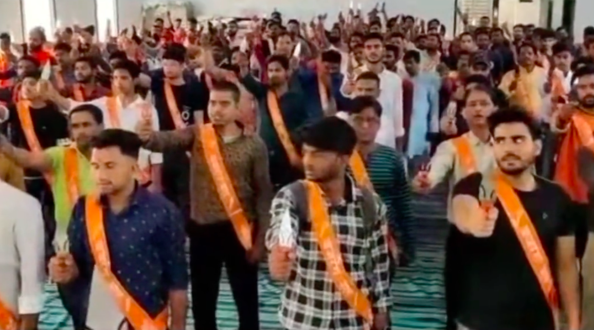 Bajrang Dal members distribute tridents - Hindutva Watch