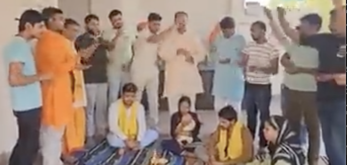 Hindu Raksha Dal leader Pinky Chaudhry conducts religious conversion ceremony of two Muslim ...
